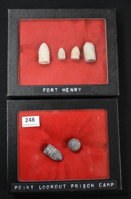 (2) Small displays of military relics/ artifacts from Ft. Henry, TN and ...